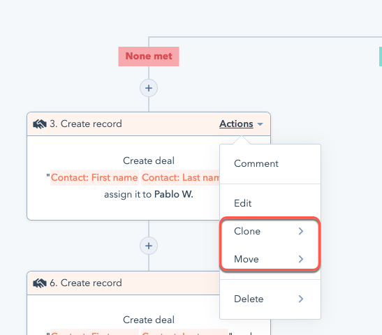 Clone and move workflow actions
